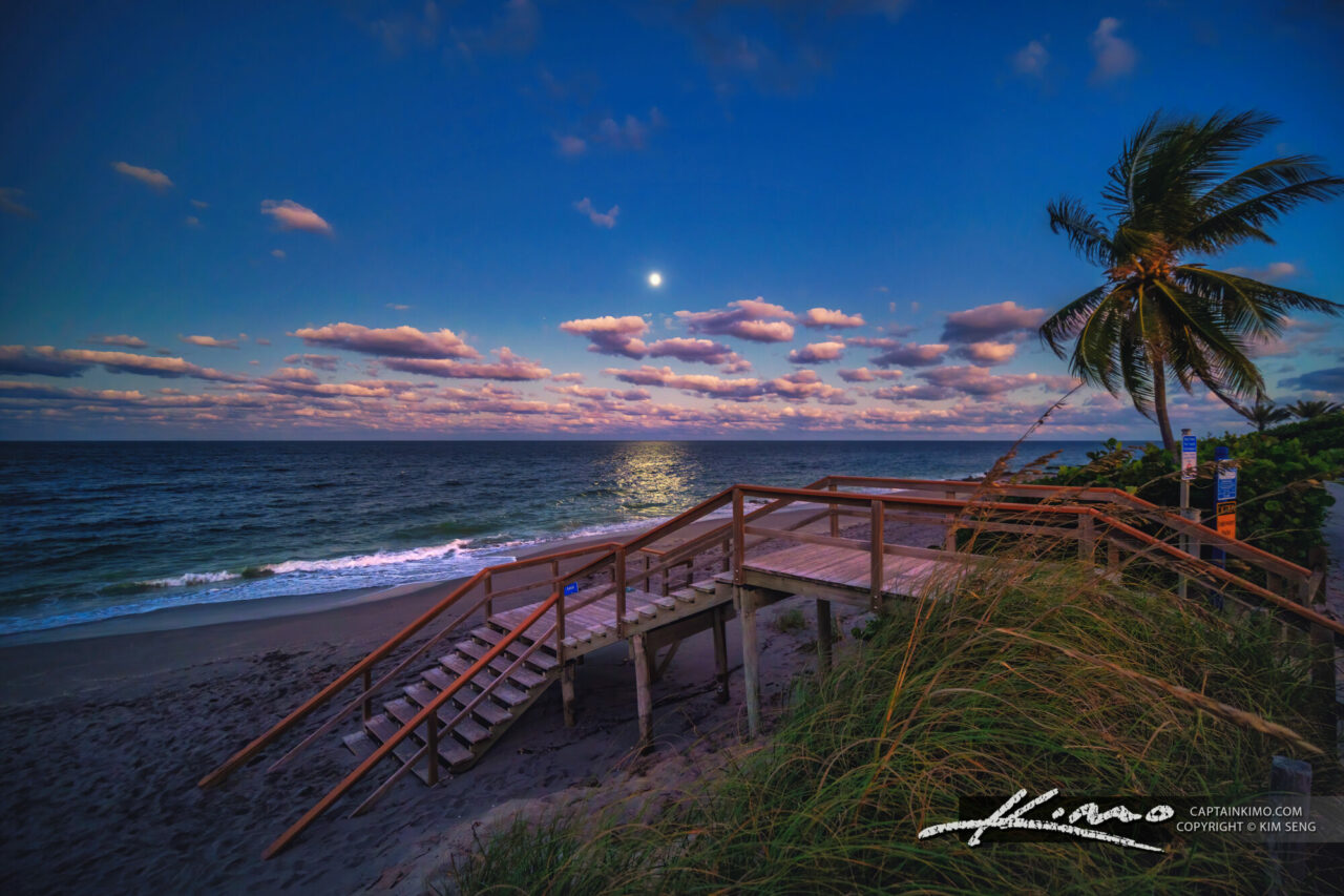Coral Cove Moon Rise Over Beach Stairs | HDR Photography by Captain Kimo