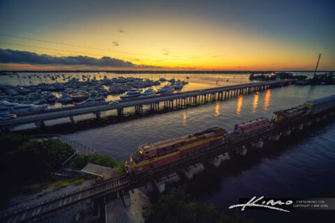Florida East Coast Train Sunset at Roosevlt Bridge Stuart Florida | HDR ...