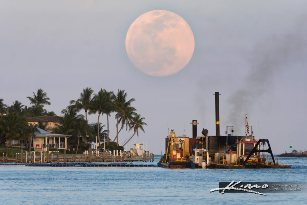 Moon Rise Jupiter Inlet and Pump Barge | HDR Photography by Captain Kimo