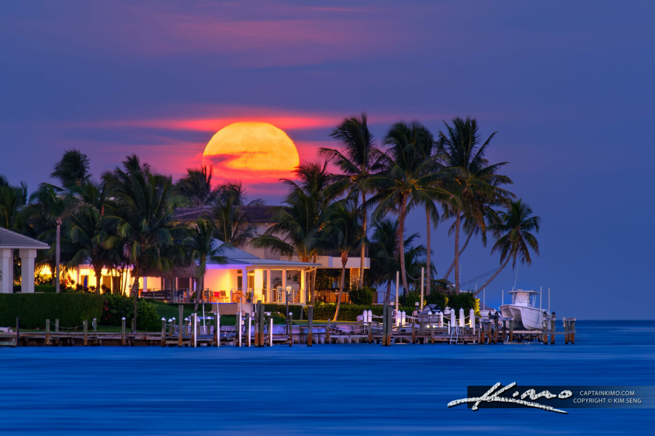 Fullmoon Rising Over Coconut Trees and Waterfront Homes Jupiter | HDR ...